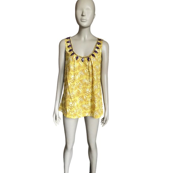 Boden | Tops | Boden Yellow And Purple Patterned And Beaded Tank Top ...